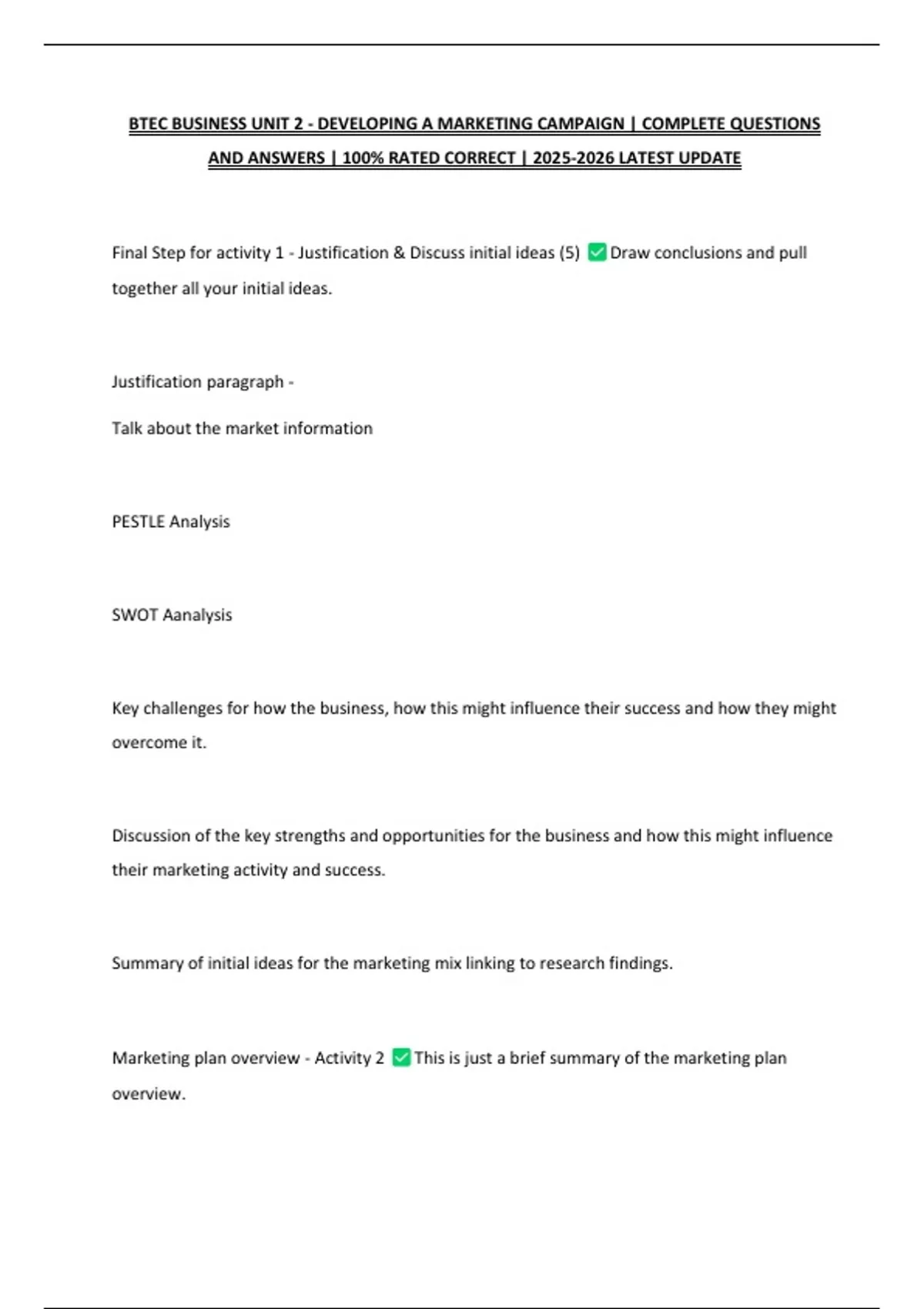 BTEC BUSINESS UNIT 2 - DEVELOPING A MARKETING CAMPAIGN | COMPLETE ...