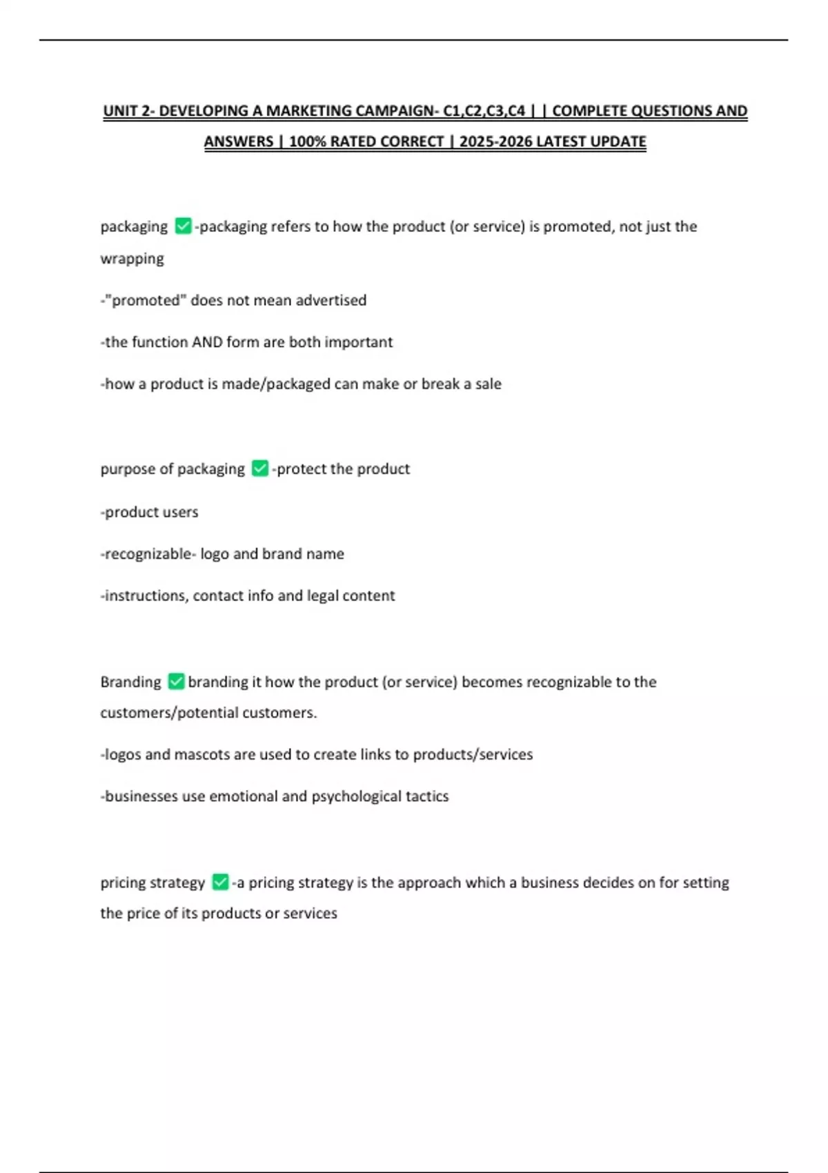 UNIT 2- DEVELOPING A MARKETING CAMPAIGN- C1,C2,C3,C4 | | COMPLETE ...