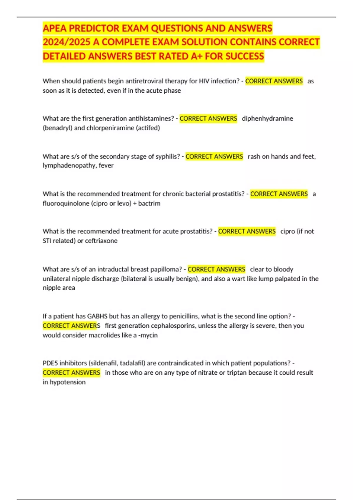 APEA PREDICTOR EXAM QUESTIONS AND ANSWERS 2024/2025 A COMPLETE EXAM SOLUTION CONTAINS CORRECT ...