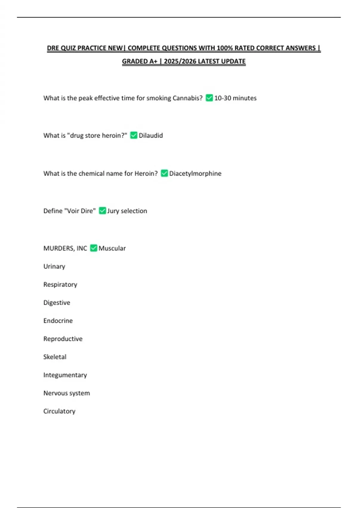 DRE QUIZ PRACTICE NEW| COMPLETE QUESTIONS WITH 100% RATED CORRECT ...