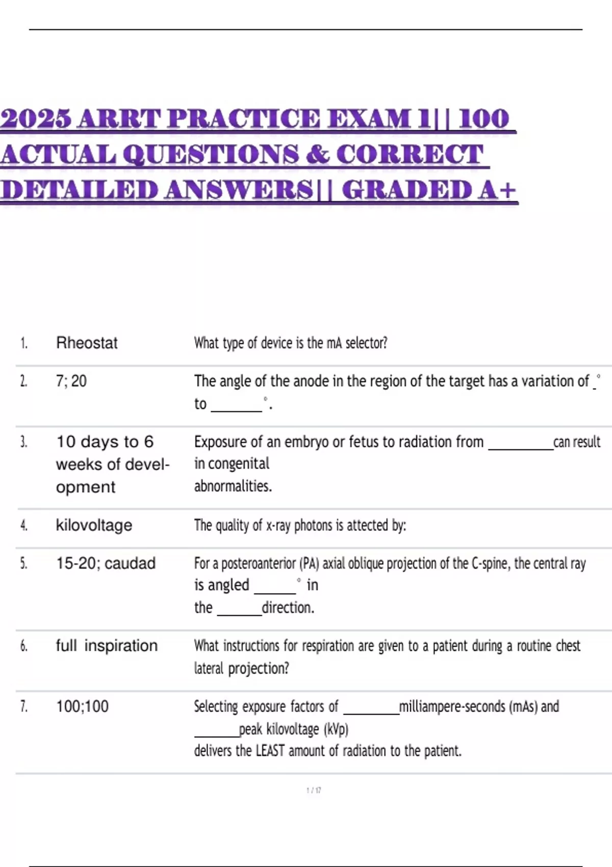 2025 ARRT PRACTICE EXAM 1|| 100 ACTUAL QUESTIONS & CORRECT DETAILED ...