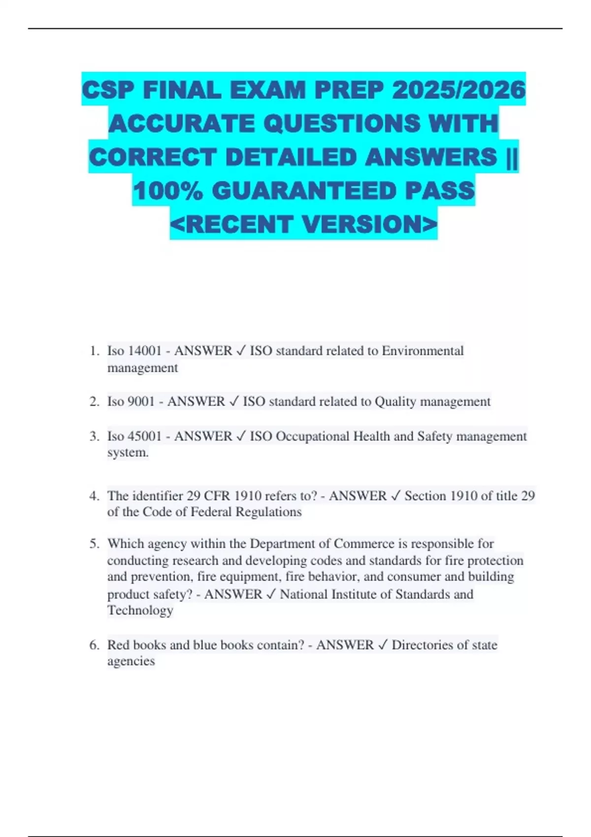 CSP FINAL EXAM PREP 2025/2026 ACCURATE QUESTIONS WITH CORRECT DETAILED ANSWERS || 100% ...