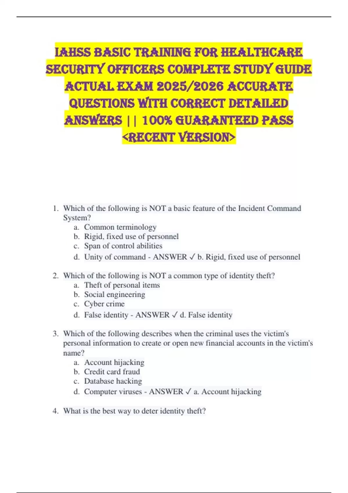 IAHSS BASIC TRAINING FOR HEALTHCARE SECURITY OFFICERS COMPLETE STUDY ...