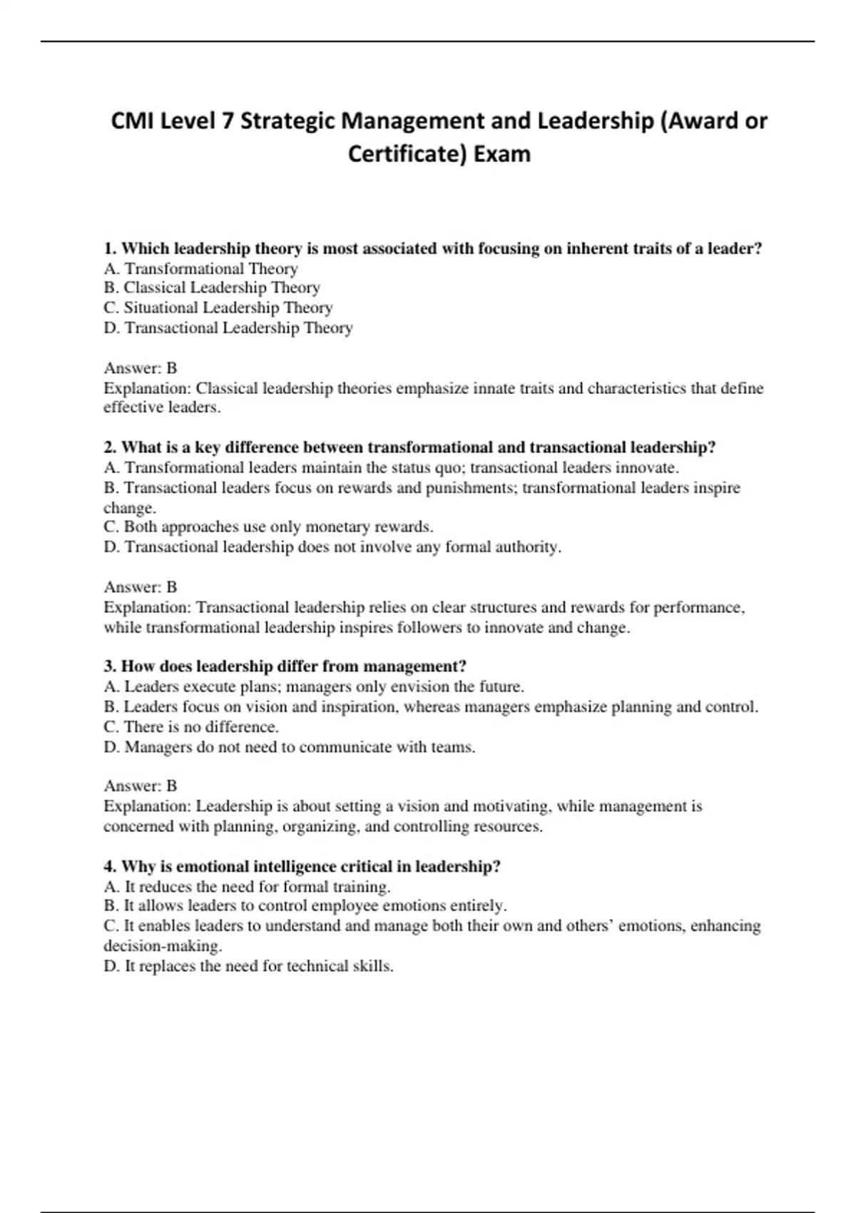 CMI Level 7 Strategic Management and Leadership (Award or Certificate ...
