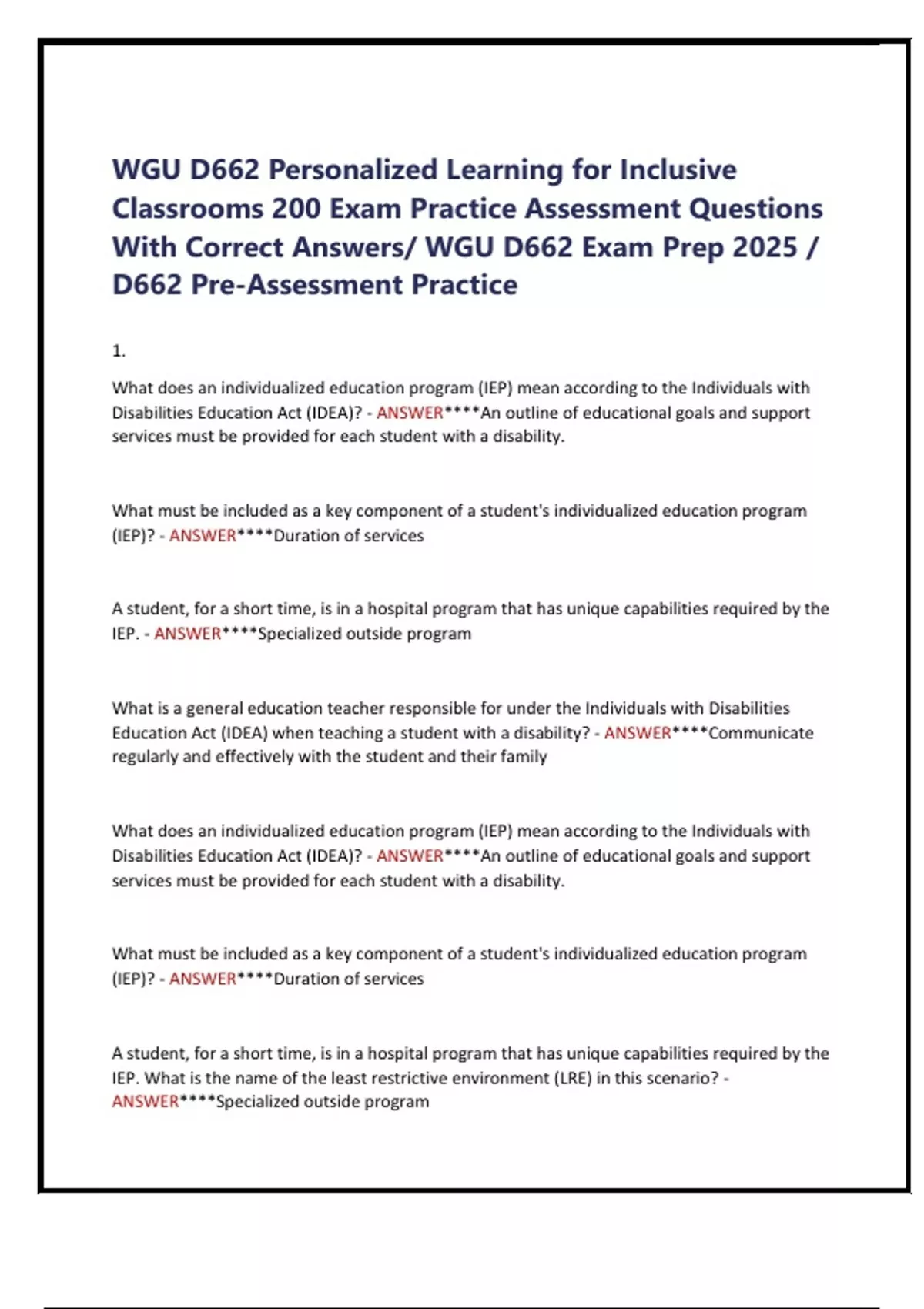 WGU D662 Personalized Learning for Inclusive Classrooms 200 Exam ...