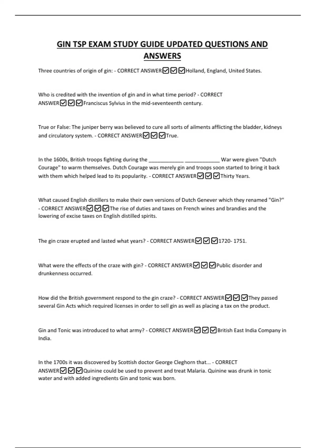 GIN TSP EXAM STUDY GUIDE UPDATED QUESTIONS AND ANSWERS - GIN TSP ...