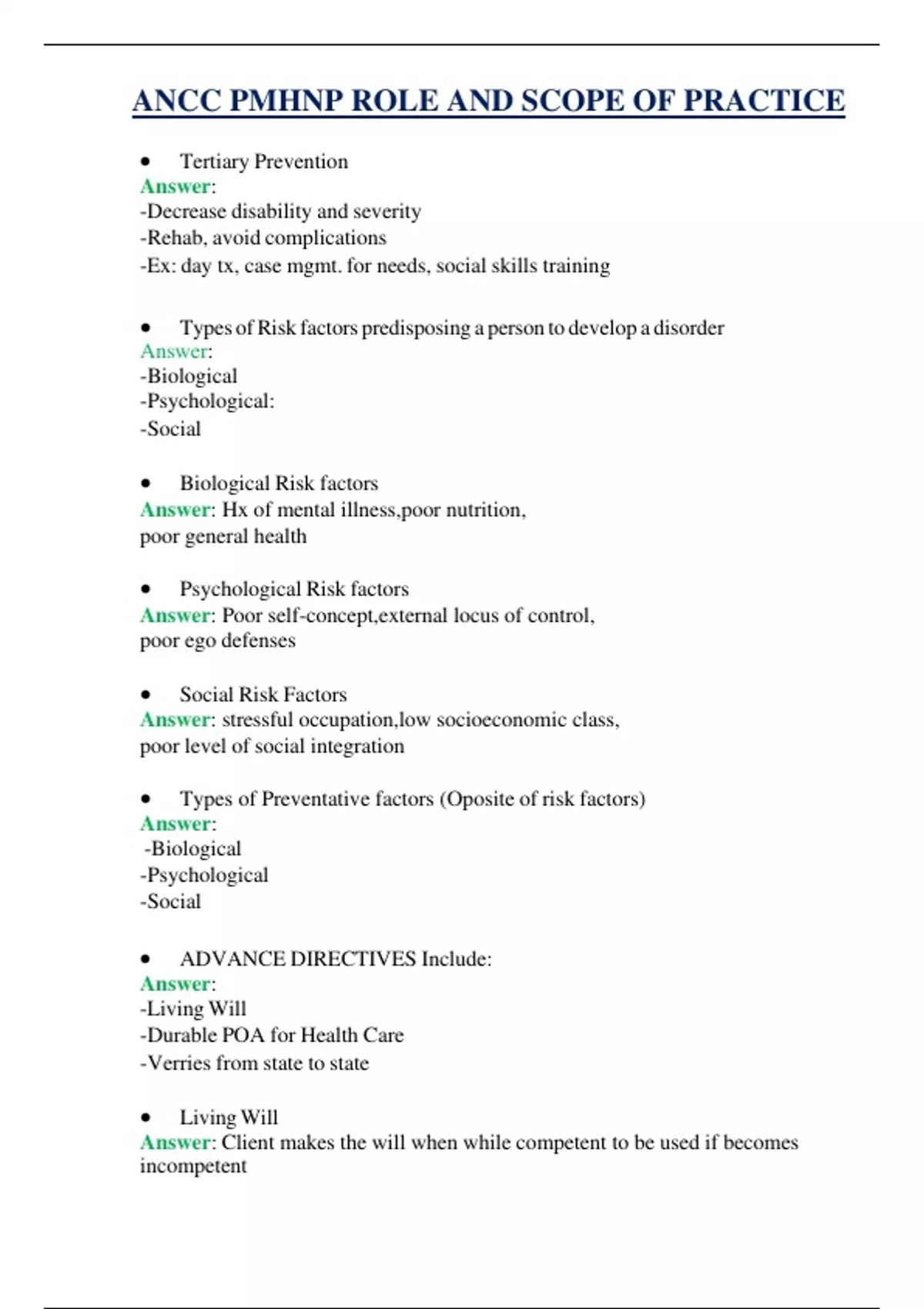 ANCC PMHNP ROLE AND SCOPE OF PRACTICE ( UPDATED 2025 ) | QUESTIONS WITH ...