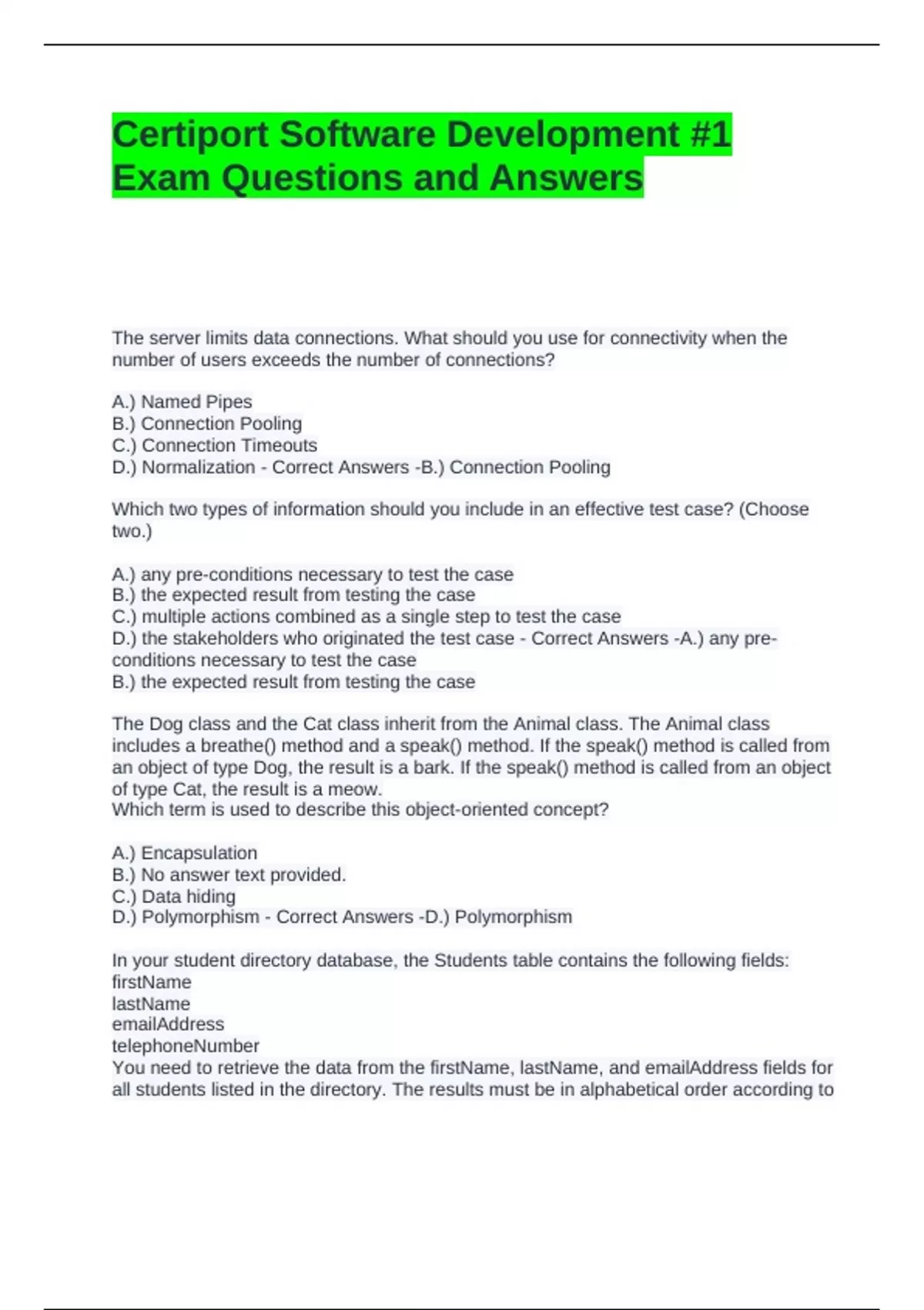Certiport Software Development #1 Exam Questions and Answers | Verified ...