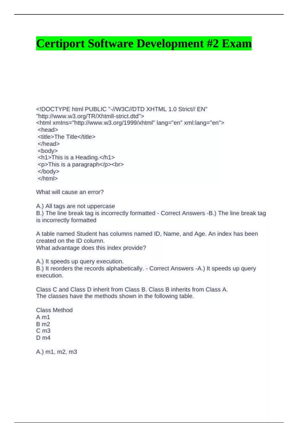 Certiport Software Development #2 Exam Questions with Accurate ...