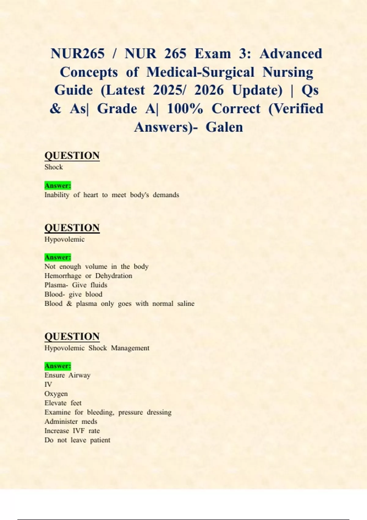 NUR265 / NUR 265 Exam 3: Advanced Concepts of Medical-Surgical Nursing ...