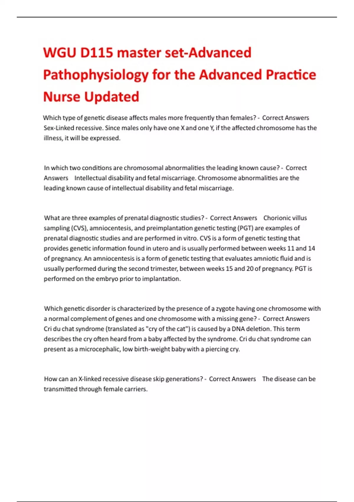 WGU D115 master set-Advanced Pathophysiology for the Advanced Practice ...