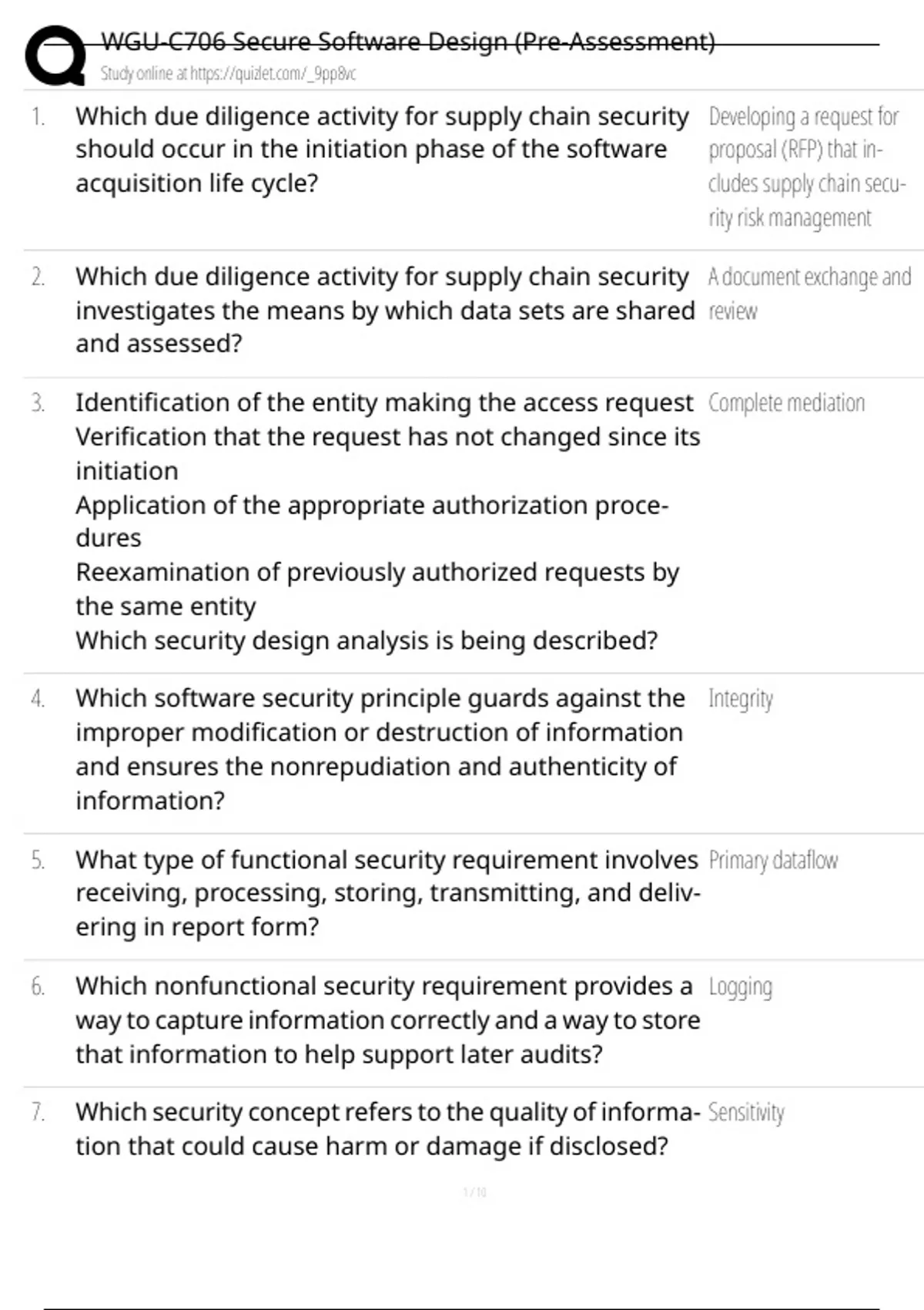 WGU-C706 SECURE SOFTWARE DESIGN (PRE-ASSESSMENT) 2025 CORRECT QUESTIONS AND ANSWERS - WGU-C706 ...