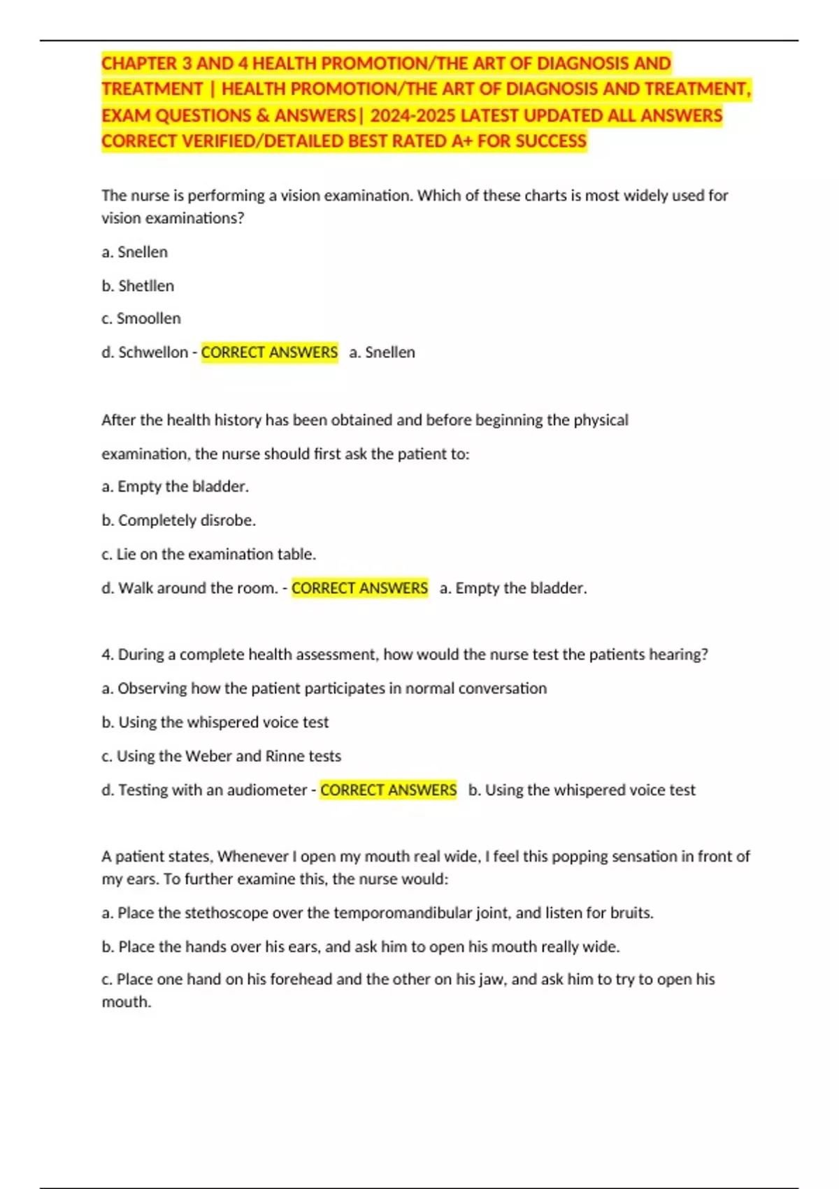 CHAPTER 3 AND 4 HEALTH PROMOTION/THE ART OF DIAGNOSIS AND TREATMENT ...