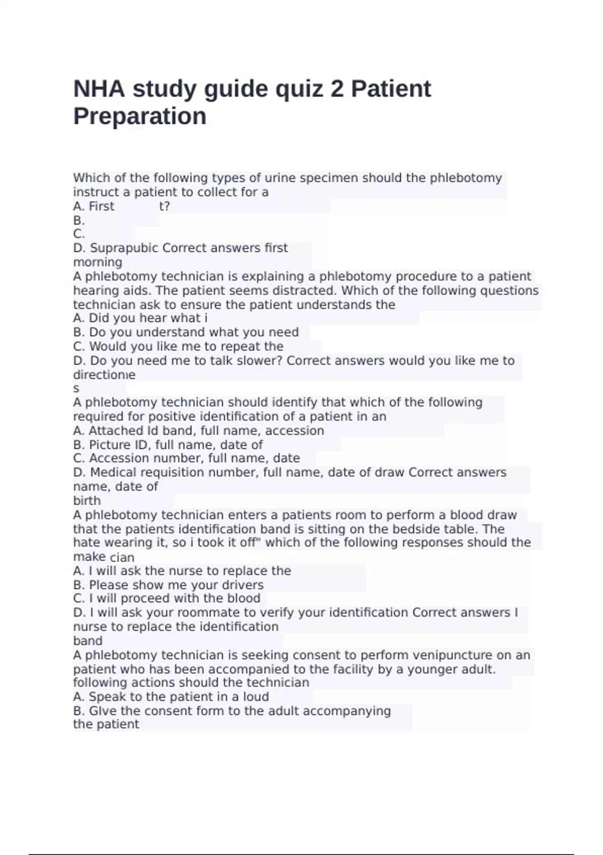 NHA study guide quiz 2 Patient Preparation exam with 100% correct ...