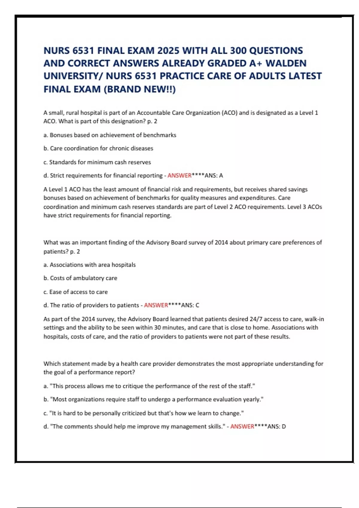 NURS 6531 FINAL EXAM 2025 WITH ALL 300 QUESTIONS AND CORRECT ANSWERS ALREADY GRADED A+ WALDEN ...