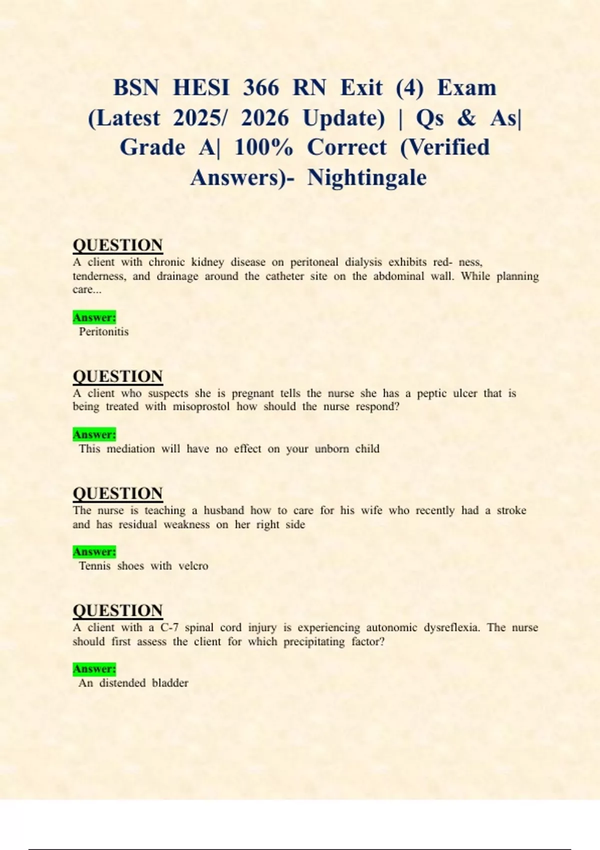 BSN HESI 366 RN Exit (4) Exam (Latest 2025/ 2026 Update) | Qs & As ...