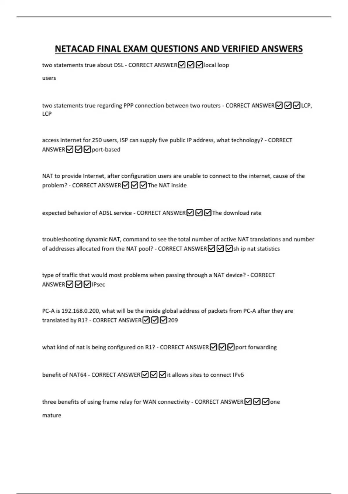 NETACAD FINAL EXAM QUESTIONS AND VERIFIED ANSWERS - NETACAD - Stuvia US