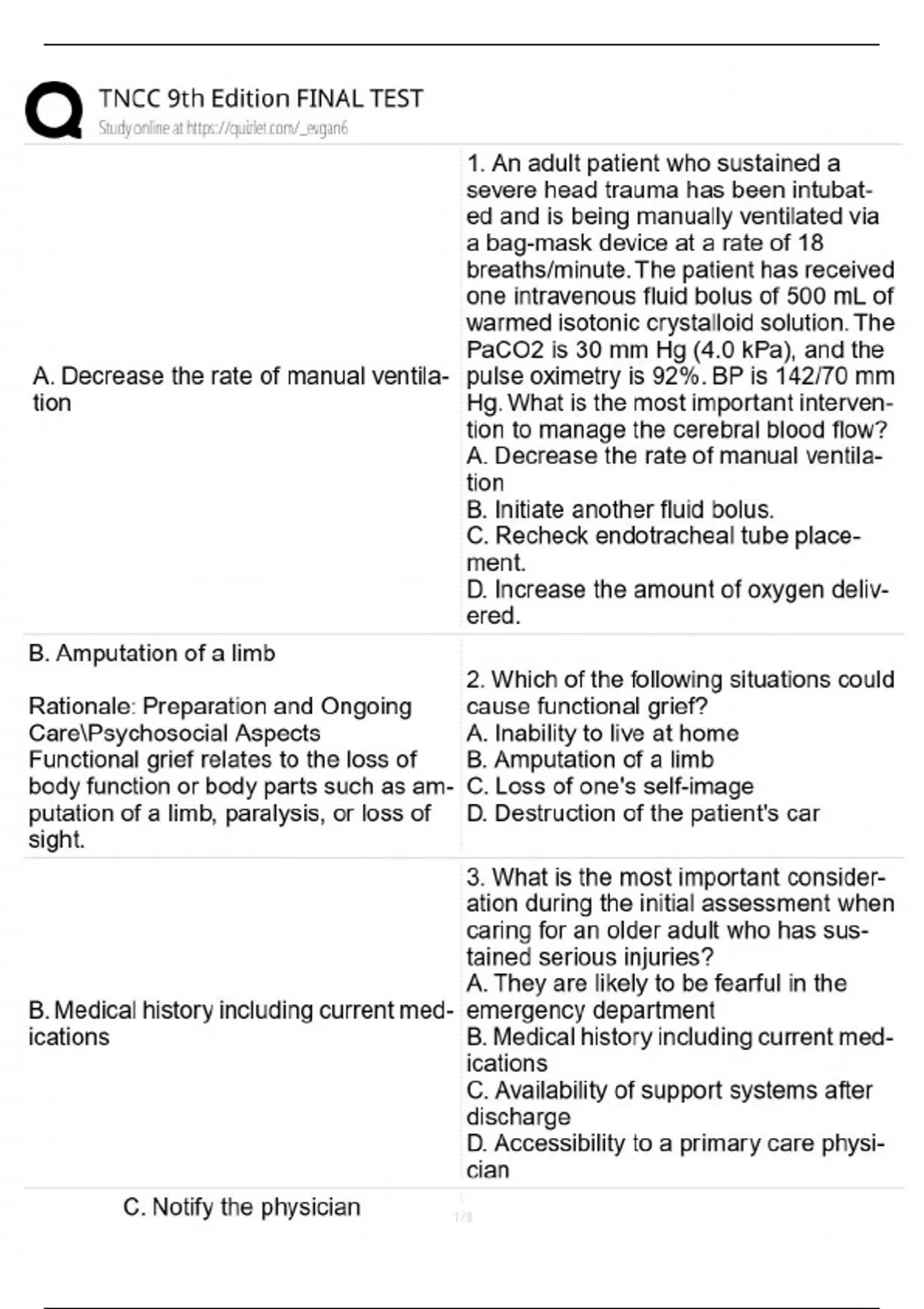 TNCC 9TH EDITION FINAL EXAM - TNCC-Trauma Nursing Core Course - Stuvia US
