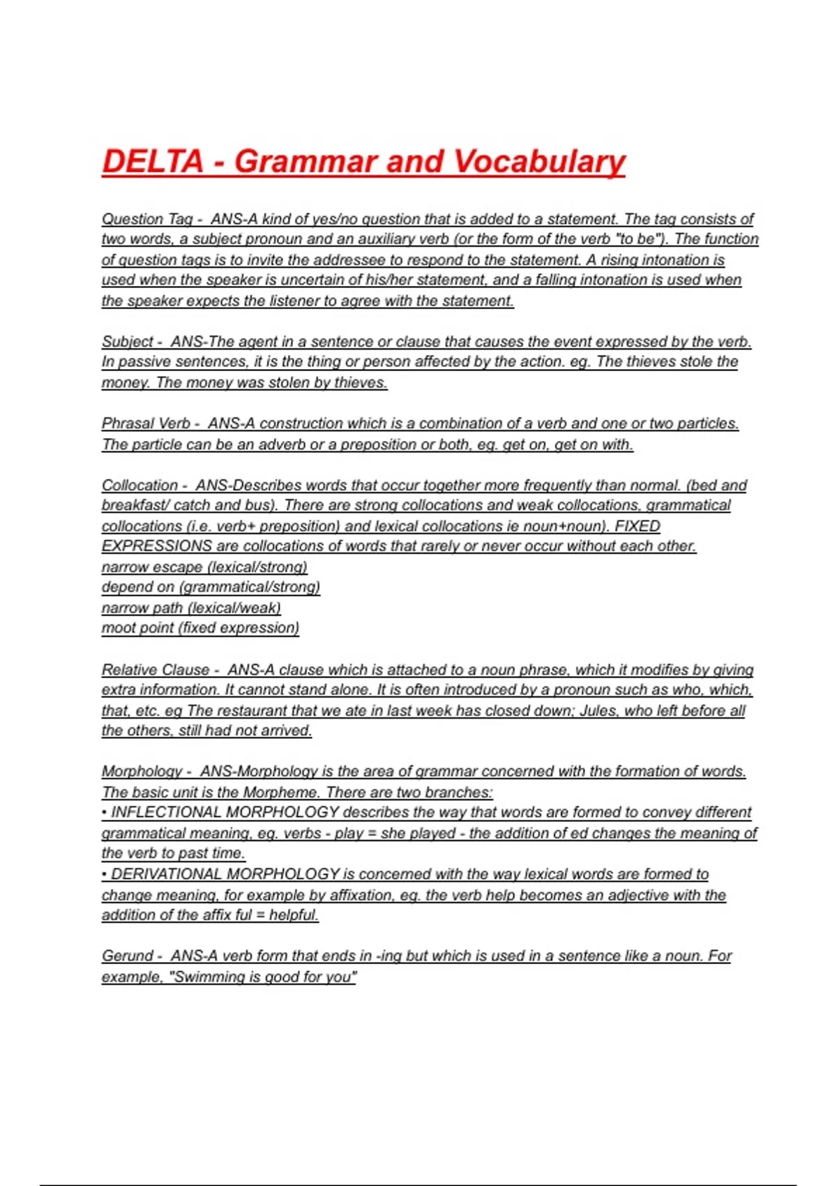 DELTA - Grammar and Vocabulary Exam Questions with correct Answers 2025 ...