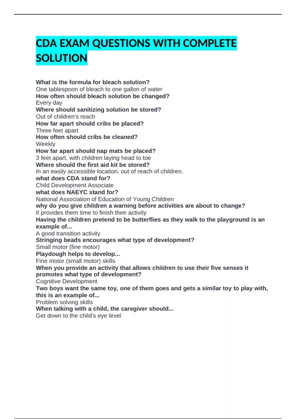 CDA EXAM QUESTIONS WITH COMPLETE SOLUTION - CDA - Stuvia UK