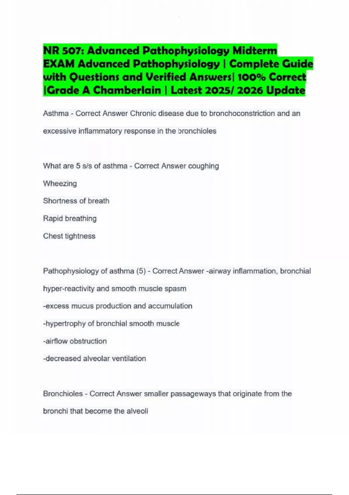 NR 507: Advanced Pathophysiology Midterm EXAM Advanced Pathophysiology ...