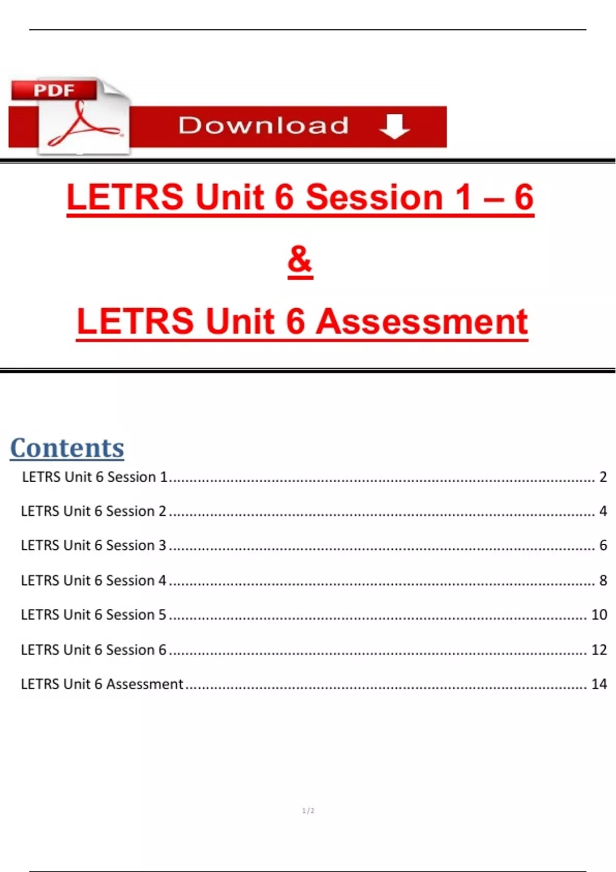 (2025 / 2026) LETRS Unit 6 Sessions 1 to 6 Questions and Verified ...