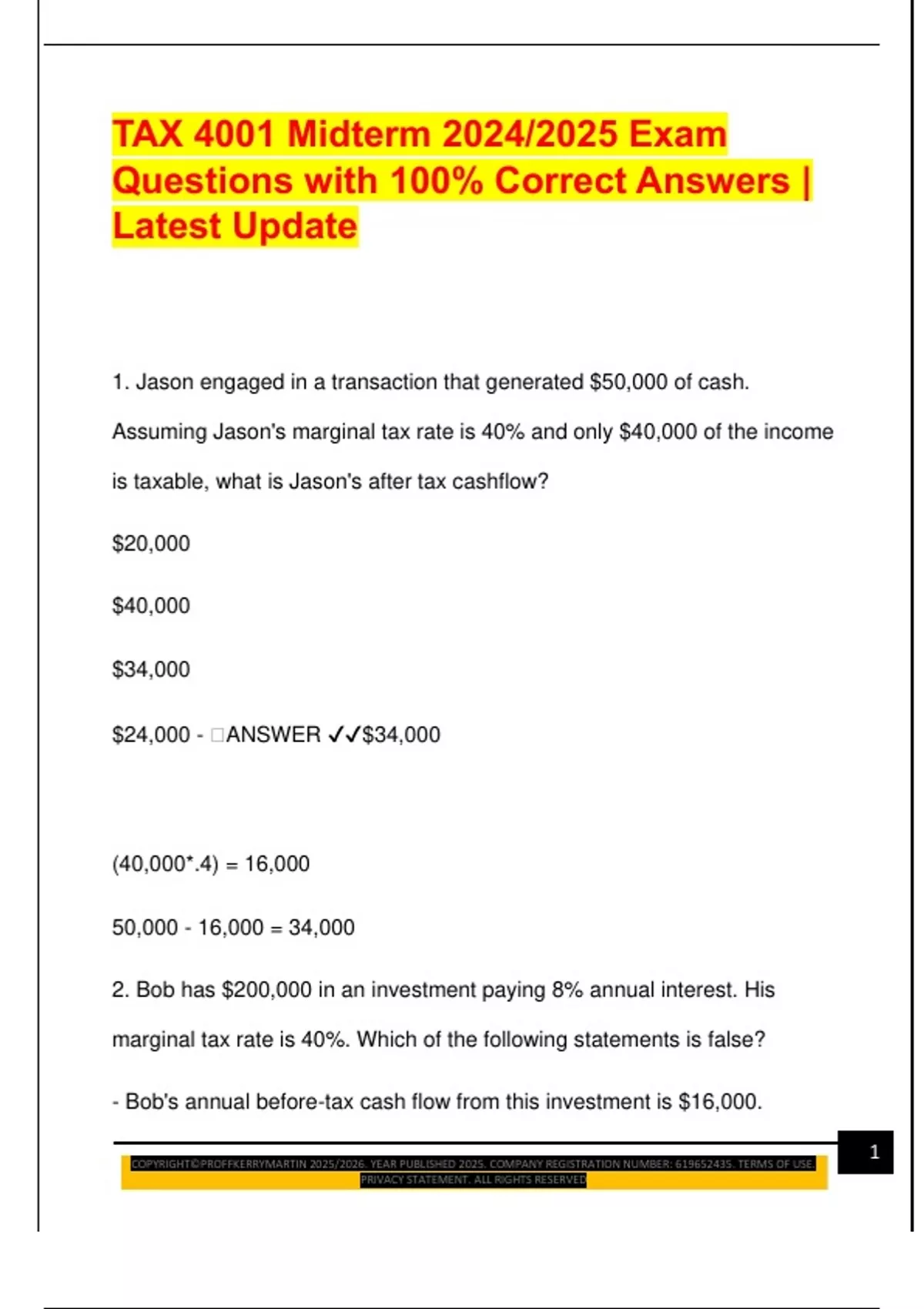 TAX 4001 Midterm 2024/2025 Exam Questions with 100% Correct Answers ...