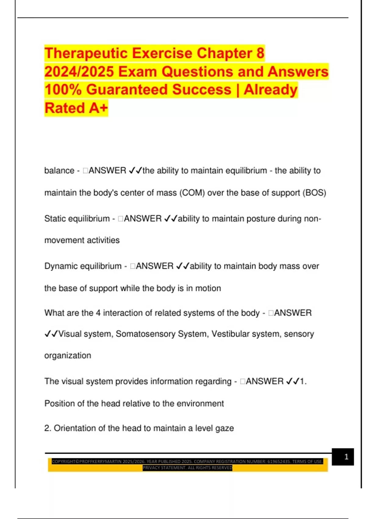 Therapeutic Exercise Chapter 8 2024/2025 Exam Questions and Answers 100% Guaranteed Success ...