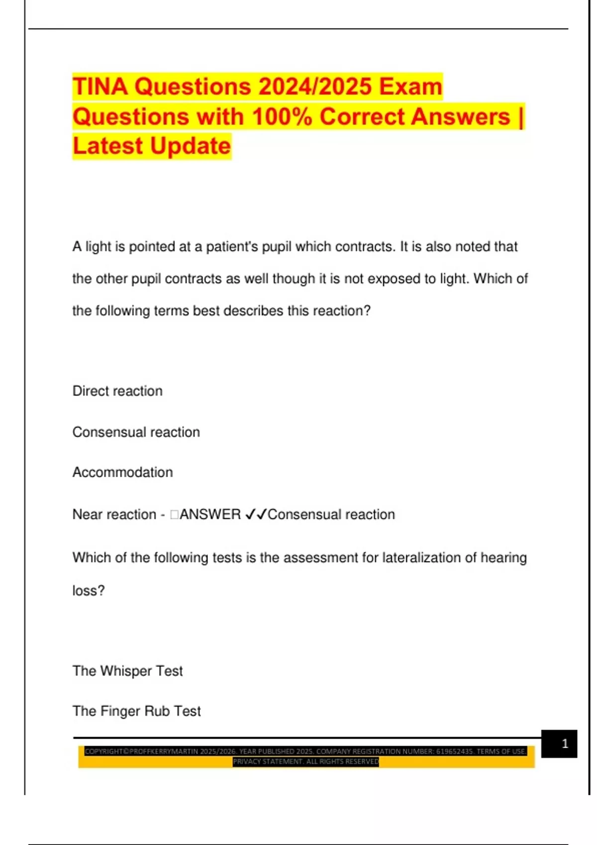 TINA Questions 2024/2025 Exam Questions with 100% Correct Answers ...