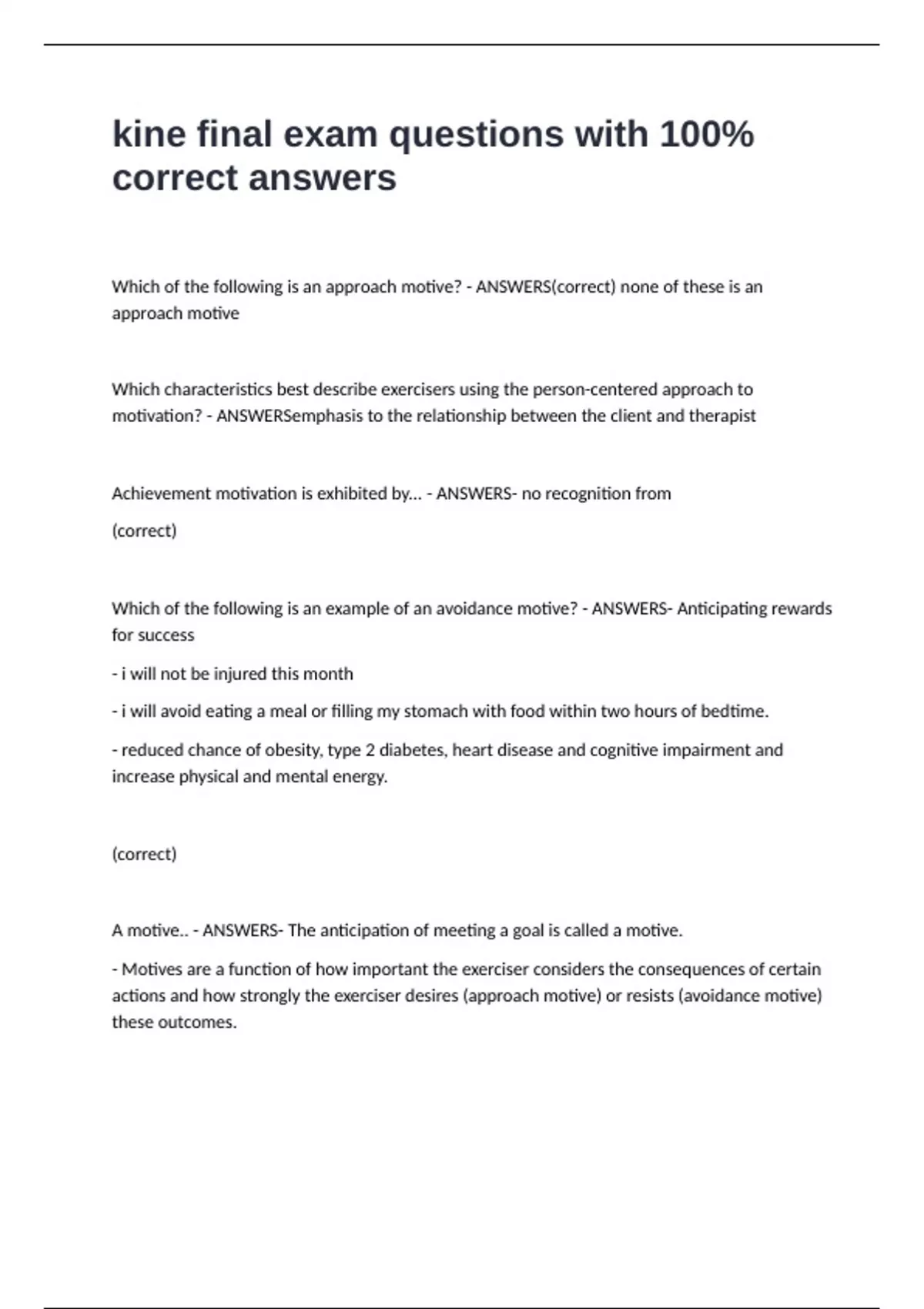 kine final exam questions with 100% correct answers - Kine - Stuvia US