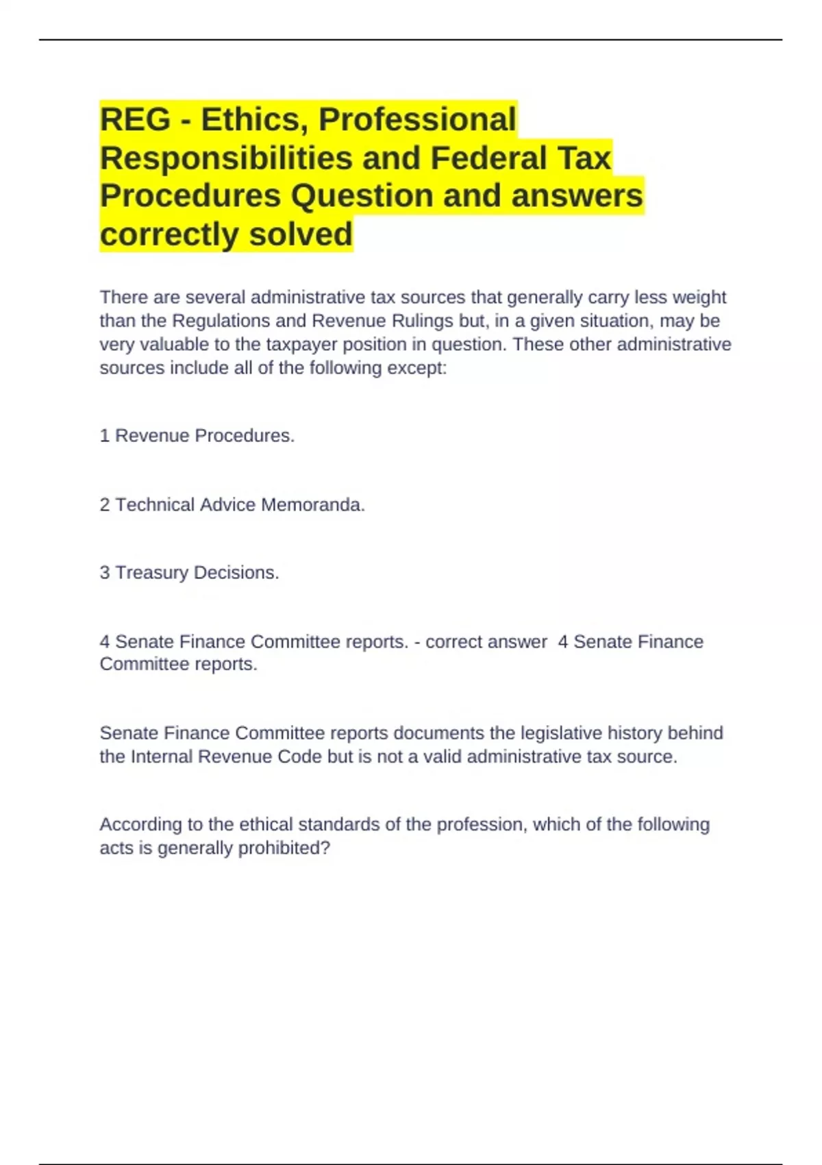 REG - Ethics, Professional Responsibilities and Federal Tax Procedures ...
