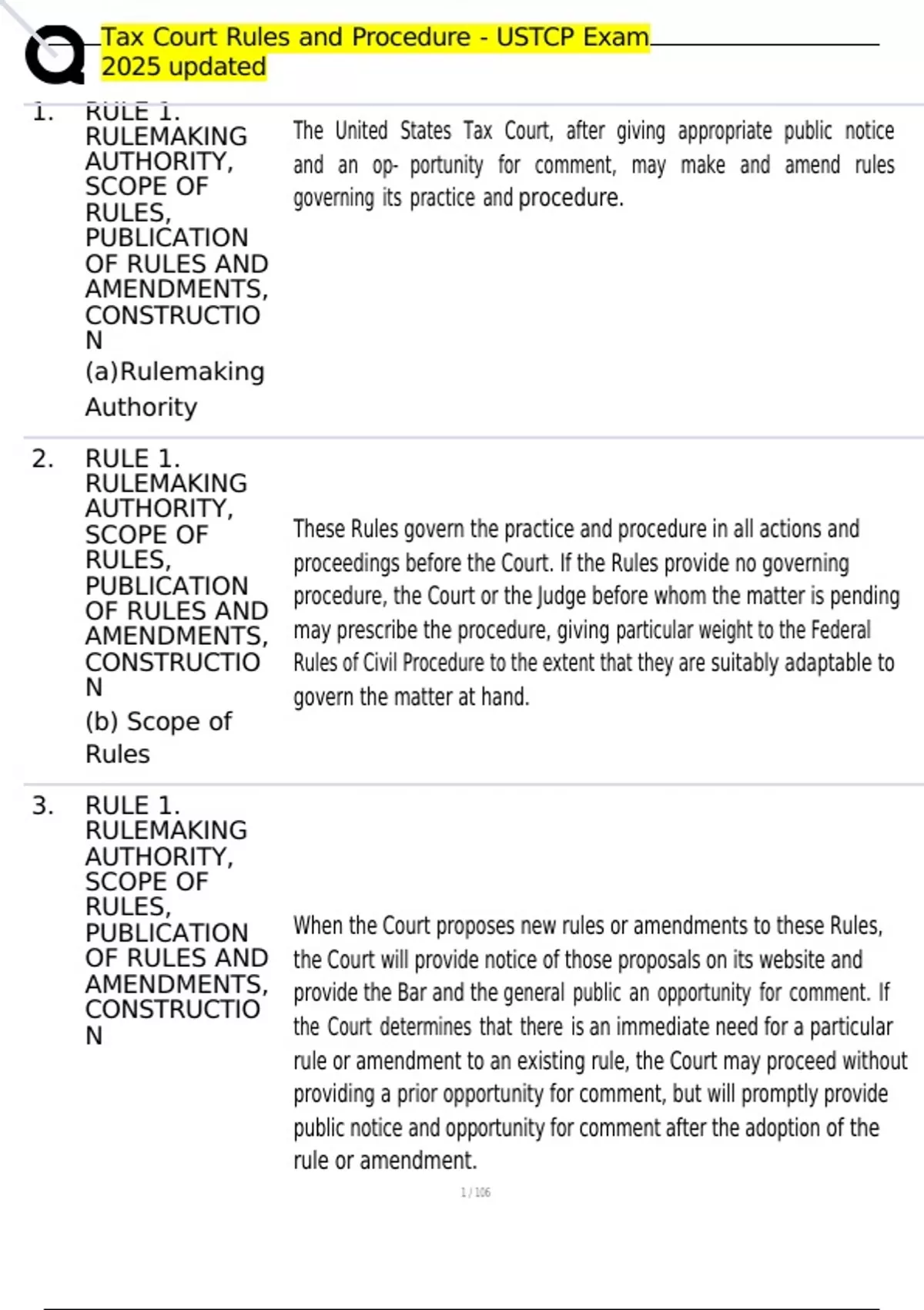 Tax Court Rules and Procedure - USTCP Exam 2025 updated - Tax Court ...