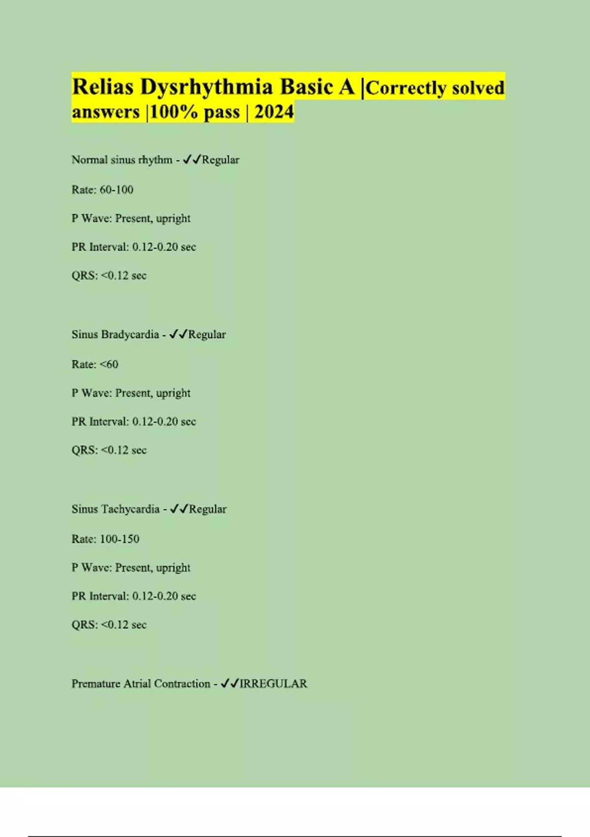 Relias Dysrhythmia Basic A Correctly solved answers 100- pass 2024 ...