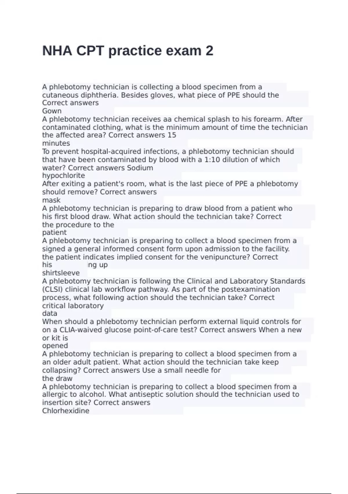 NHA CPT practice exam with 100% correct answers 2025 - NHA CPT practice exa - Stuvia US