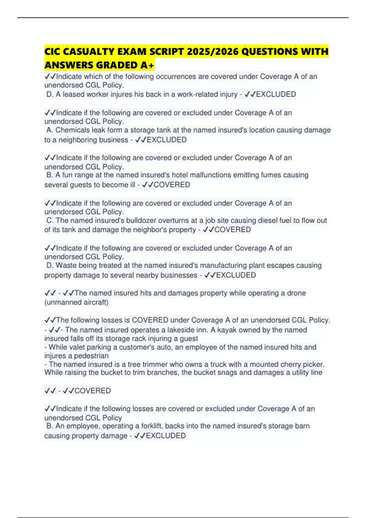 CIC CASUALTY EXAM SCRIPT 2025/2026 QUESTIONS WITH ANSWERS GRADED A+ ...