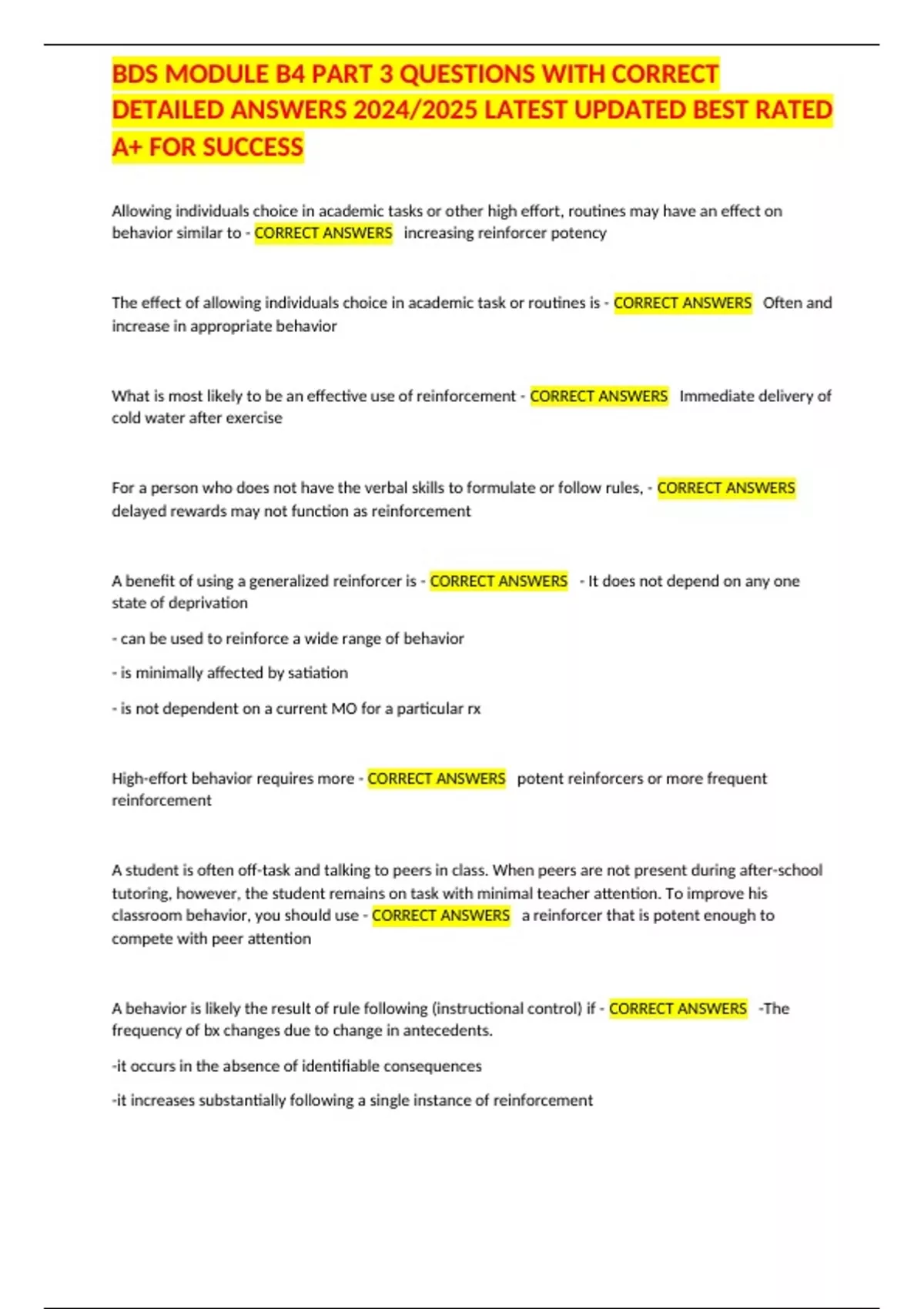 BDS MODULE B4 PART 3 QUESTIONS WITH CORRECT DETAILED ANSWERS 2024/2025 ...