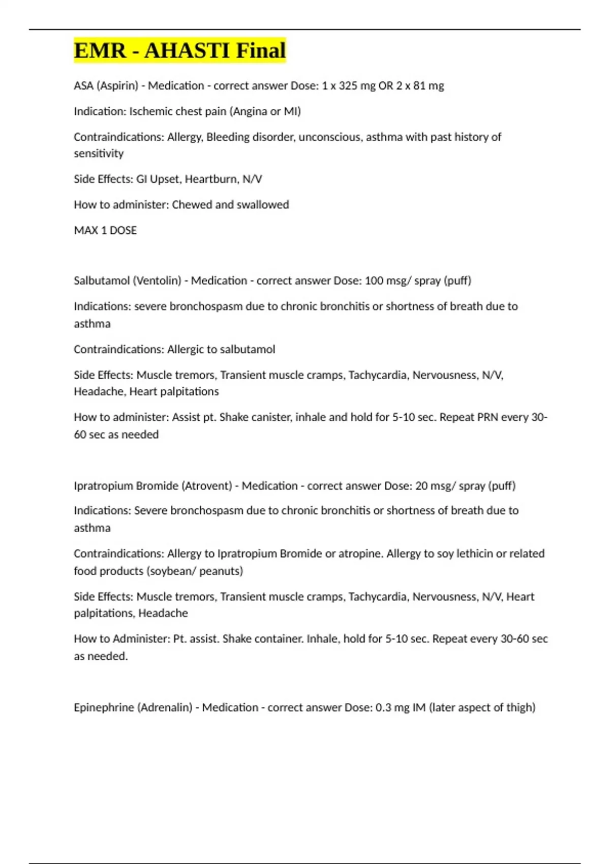 EMR AHASTI Scenario Template BUNDLED exam questions with 100% verified ...