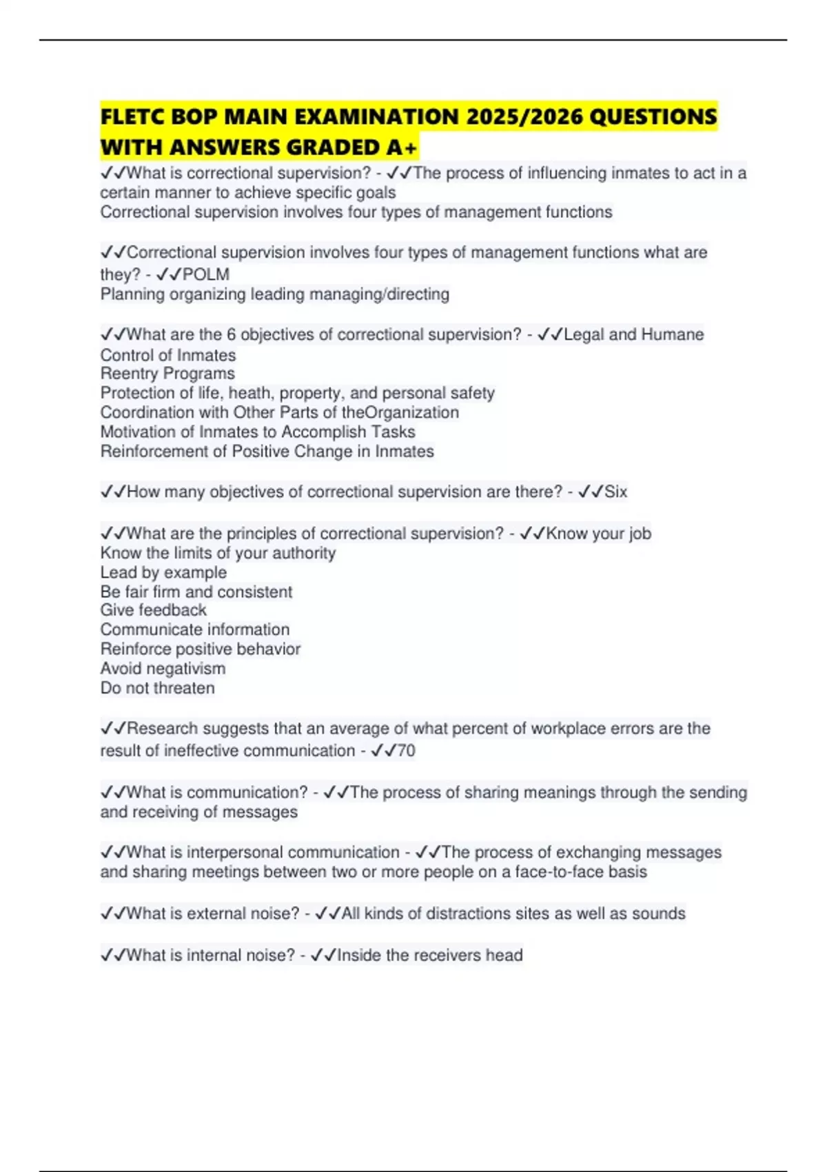 FLETC BOP MAIN EXAMINATION 2025/2026 QUESTIONS WITH ANSWERS GRADED A+ ...