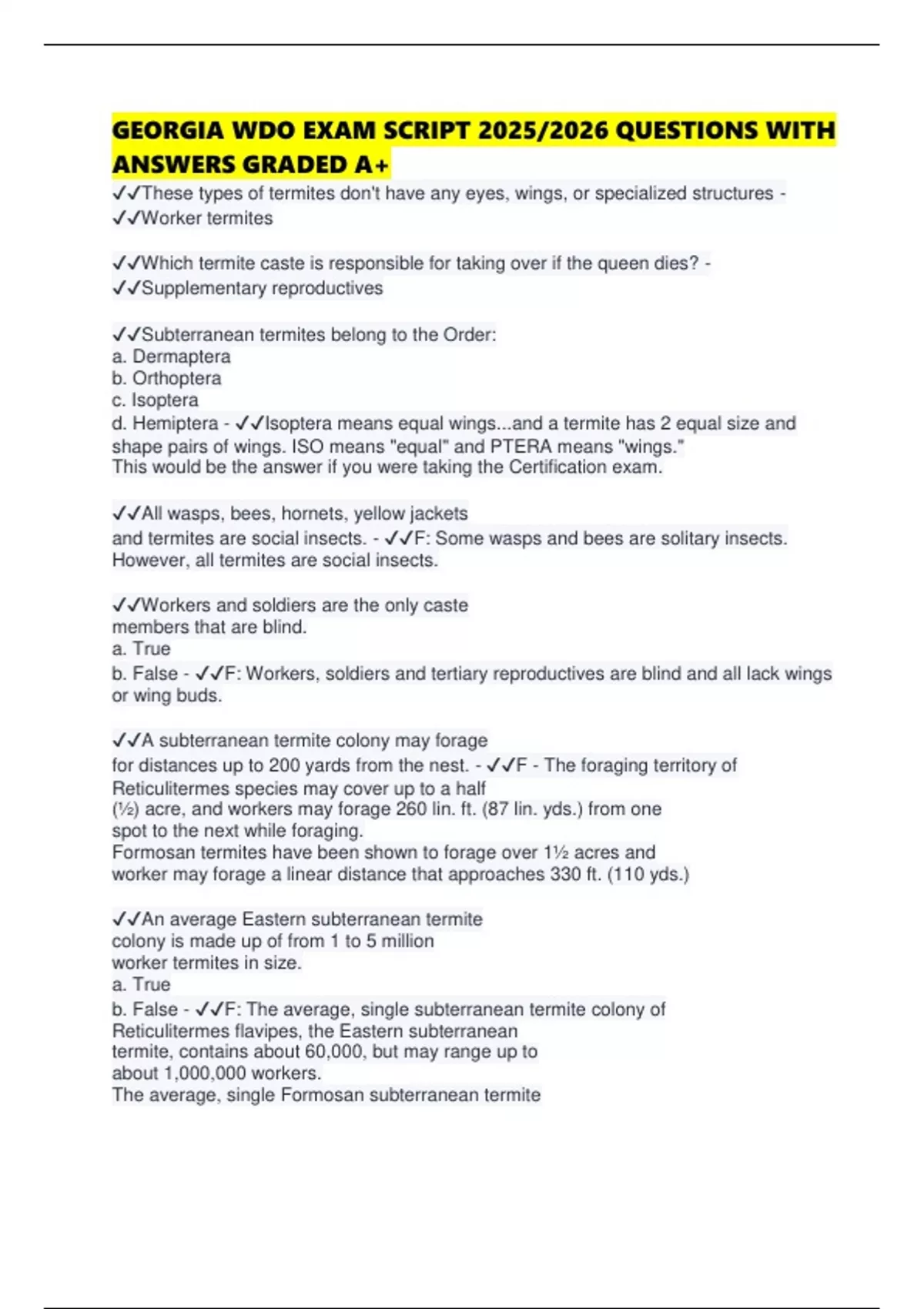 GEORGIA WDO EXAM SCRIPT 2025/2026 QUESTIONS WITH ANSWERS GRADED A+ ...