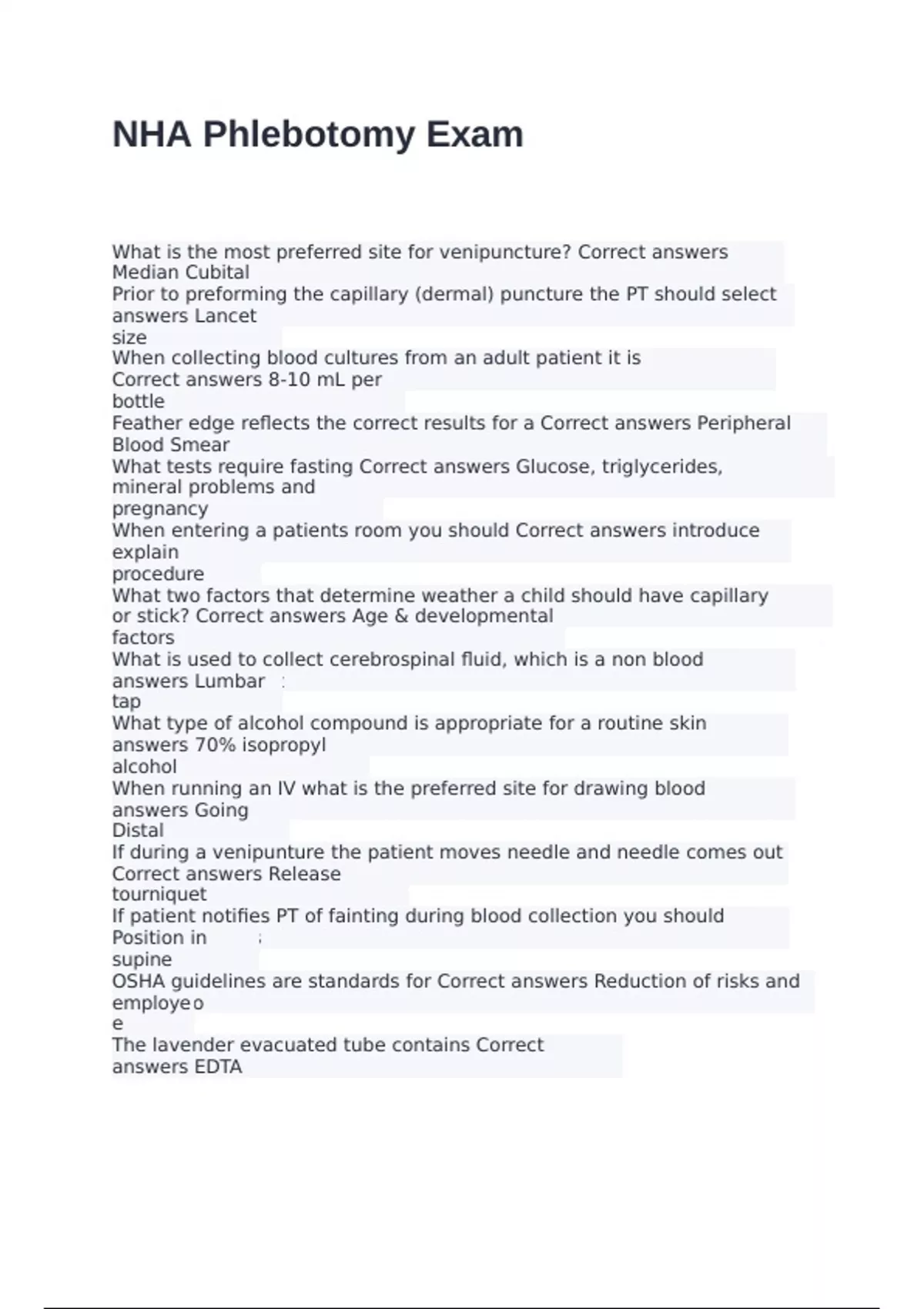 NHA Phlebotomy Exam with 100% correct answers 2025 - NHA Phlebotomy Exa ...