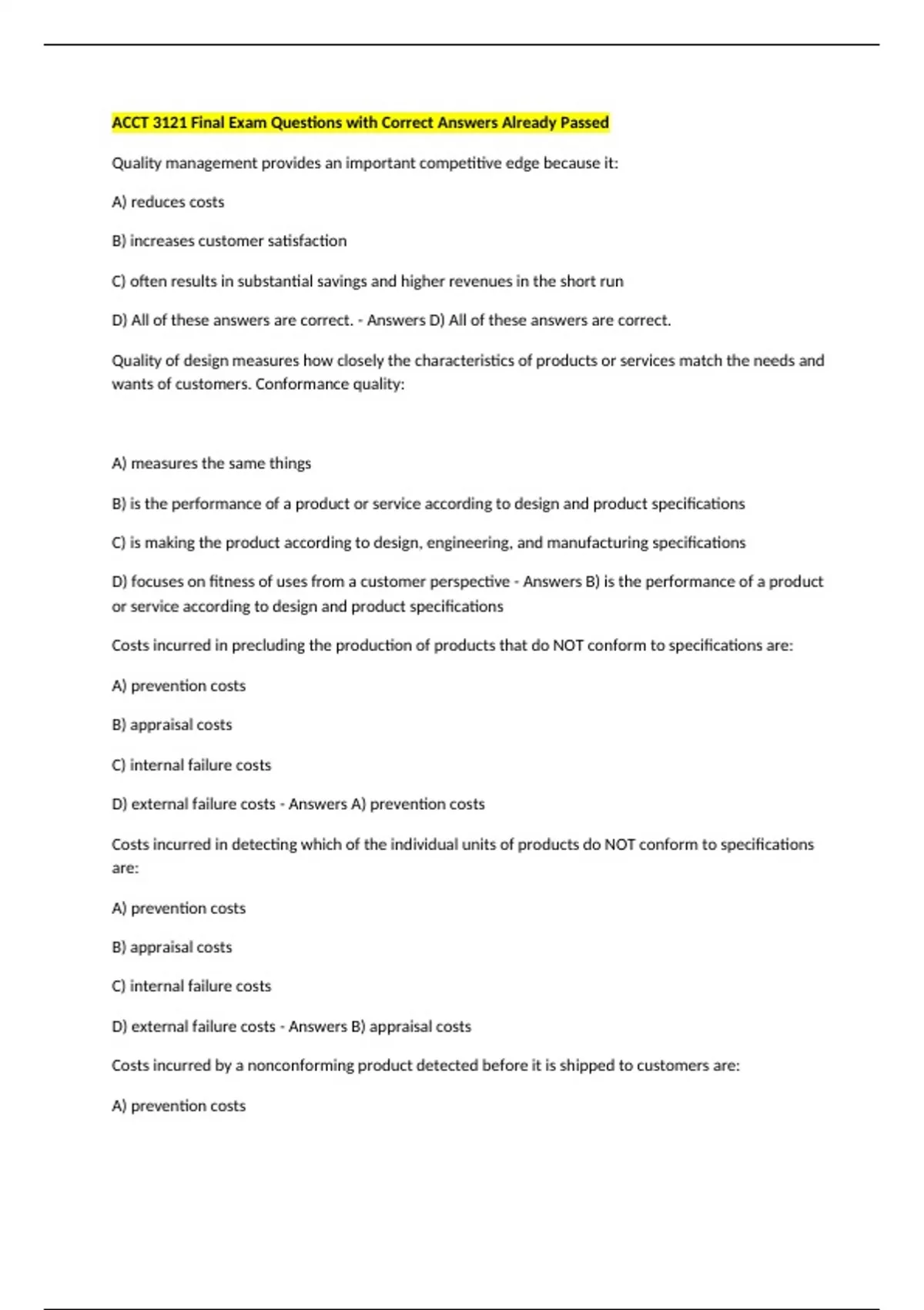 ACCT 3121 Final Exam Questions with Correct Answers Already Passed - ACCT 3121 - Stuvia US