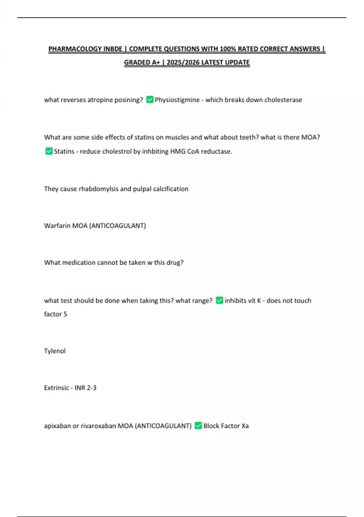 PHARMACOLOGY INBDE | COMPLETE QUESTIONS WITH 100% RATED CORRECT ANSWERS ...