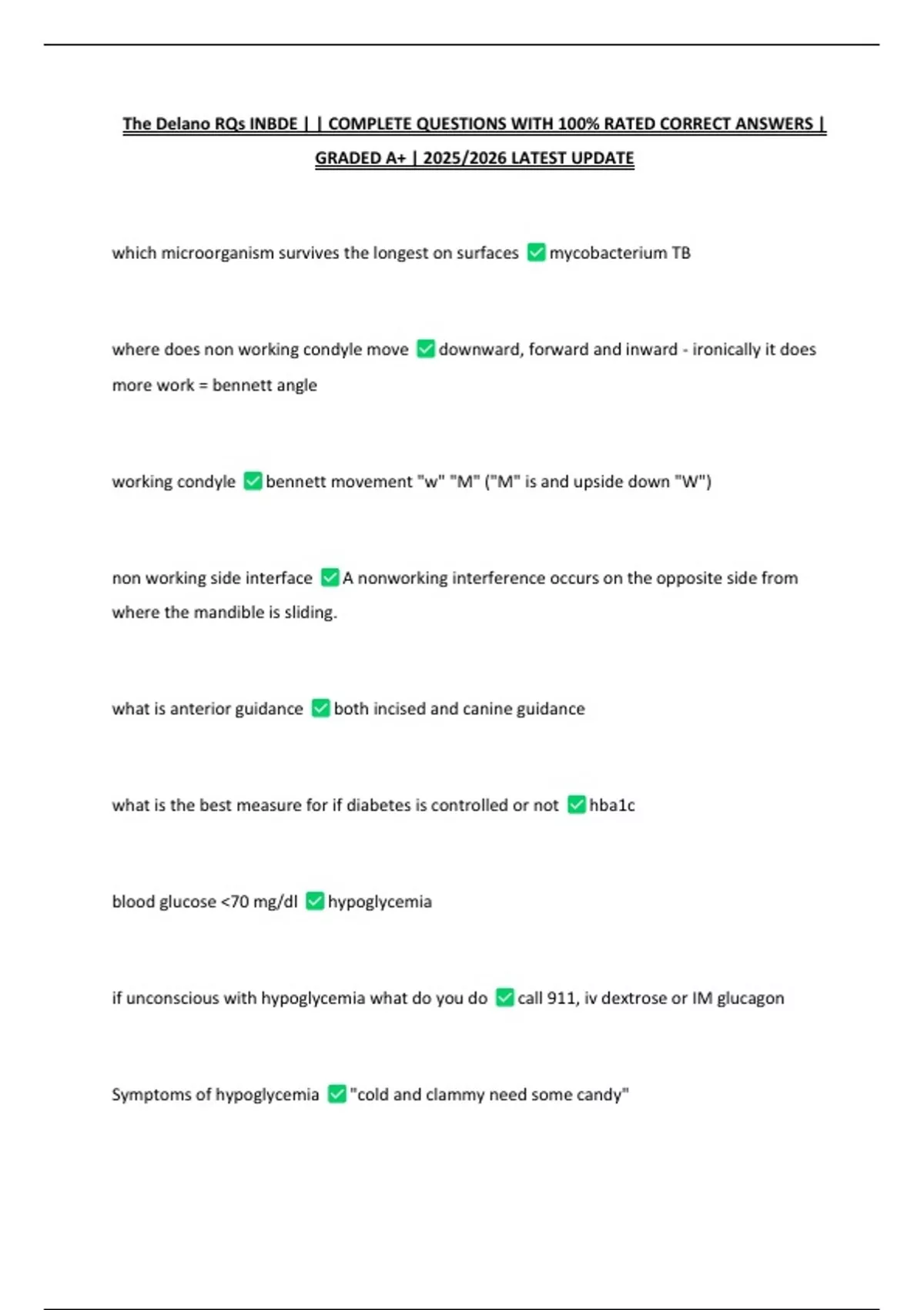 The Delano RQs INBDE | | COMPLETE QUESTIONS WITH 100% RATED CORRECT ...