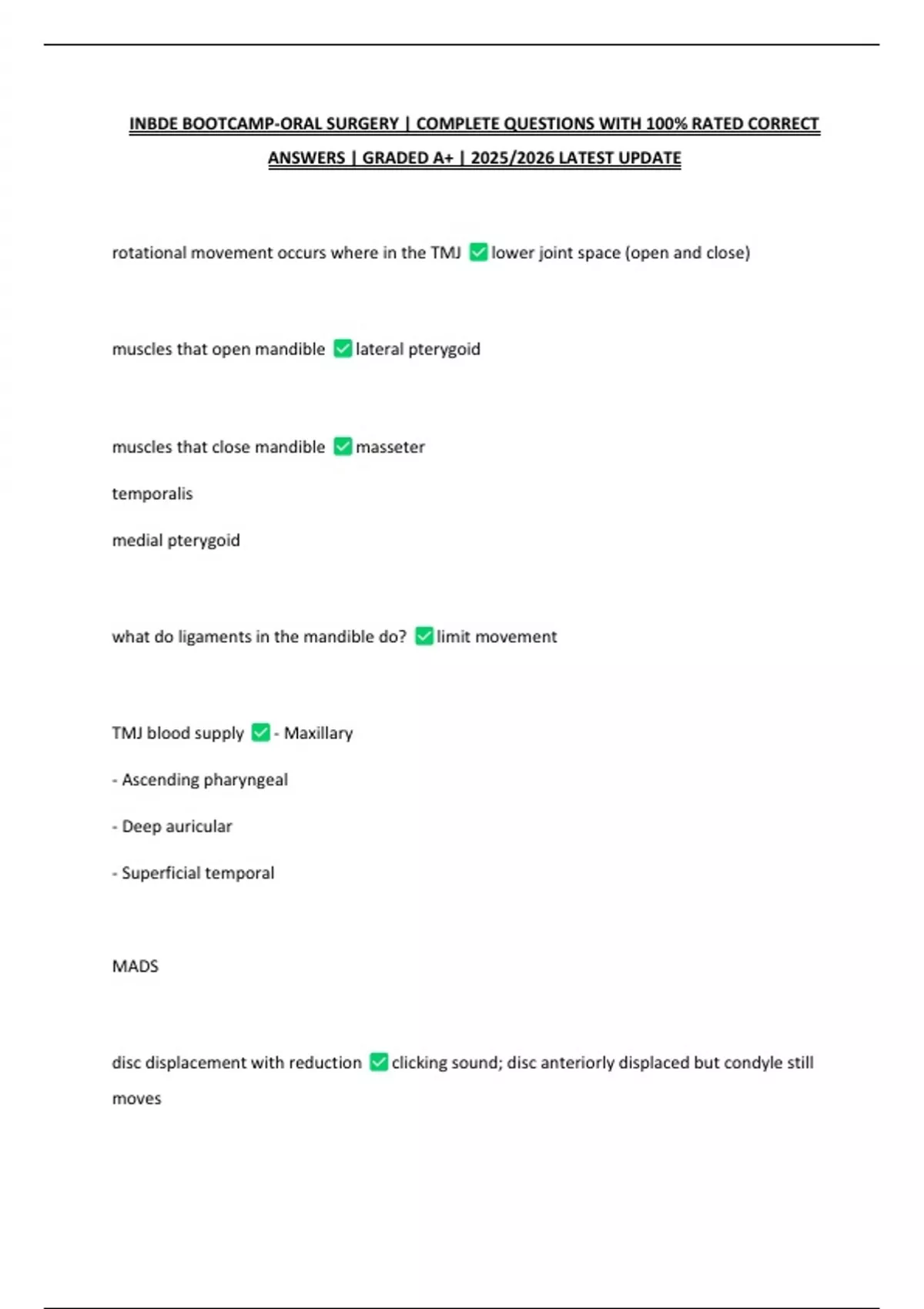 INBDE BOOTCAMP-ORAL SURGERY | COMPLETE QUESTIONS WITH 100% RATED ...