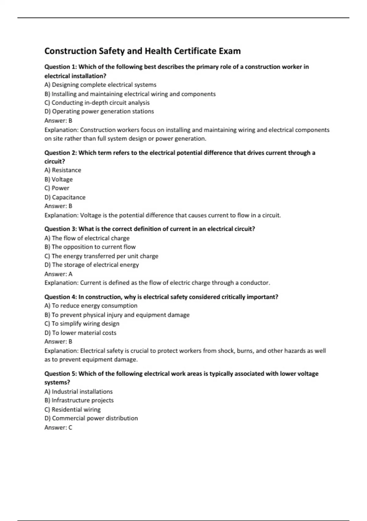 Construction Safety and Health Certificate Exam - Computers - Stuvia US