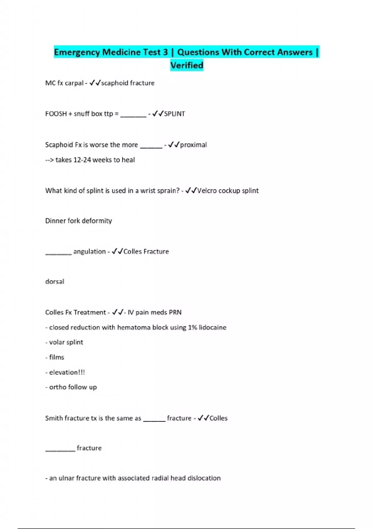 Emergency Medicine Test 3 | Questions With Correct Answers | Verified ...