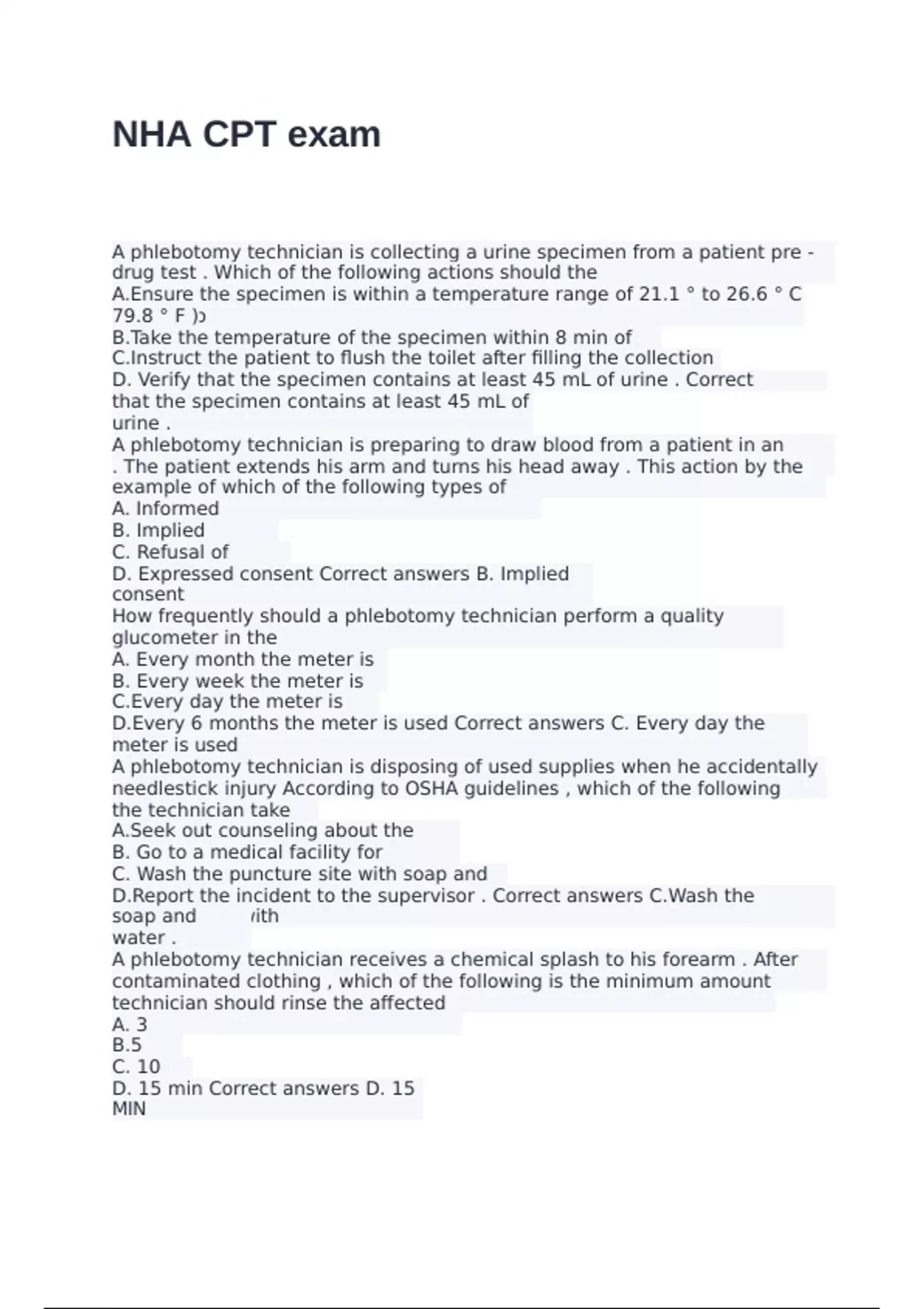 NHA CPT exam WITH 100% CORRECT ANSWERS 2025 - NHA CPT exa - Stuvia US