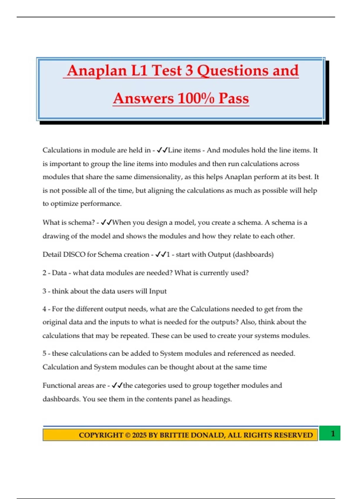 Anaplan L1 Test 3 Questions and Answers 100% Pass - Anaplan - Stuvia US