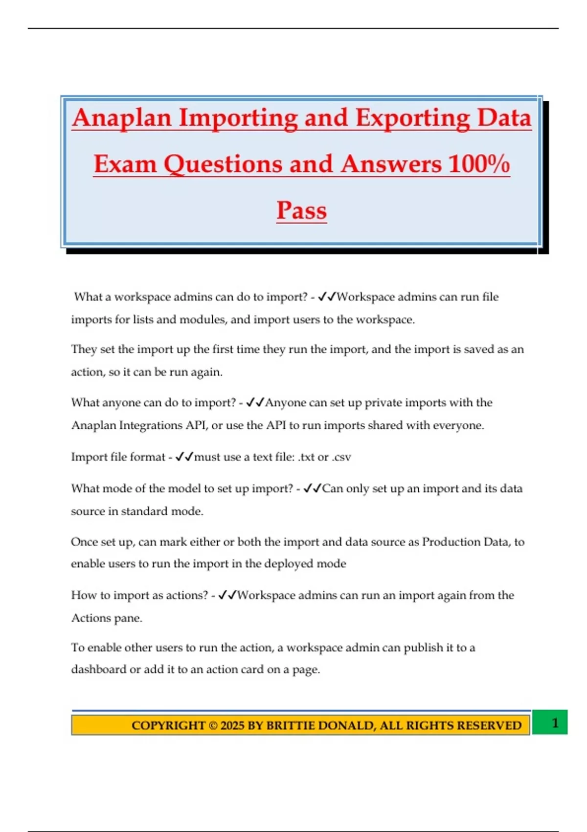Anaplan Importing and Exporting Data Exam Questions and Answers 100% ...