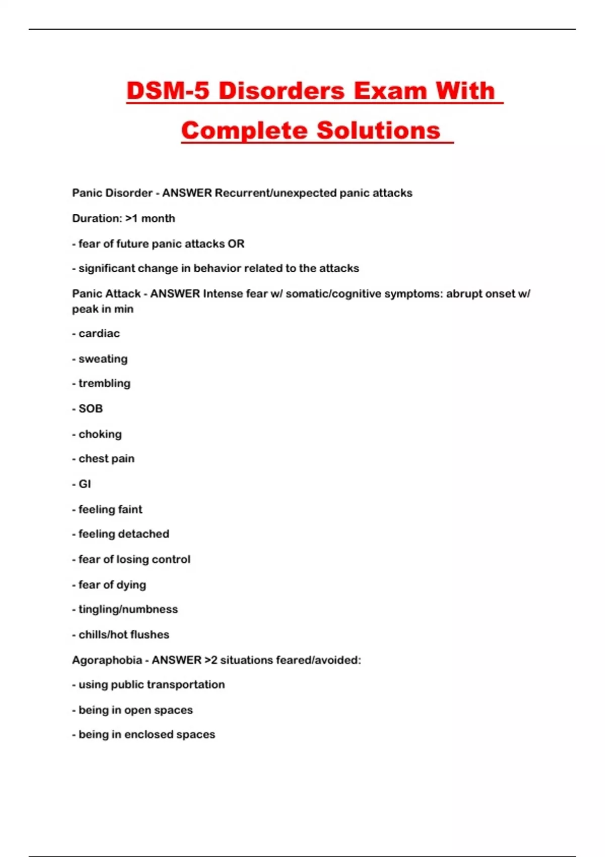 DSM-5 Disorders Exam With Complete Solutions - DSM-5 - Stuvia US
